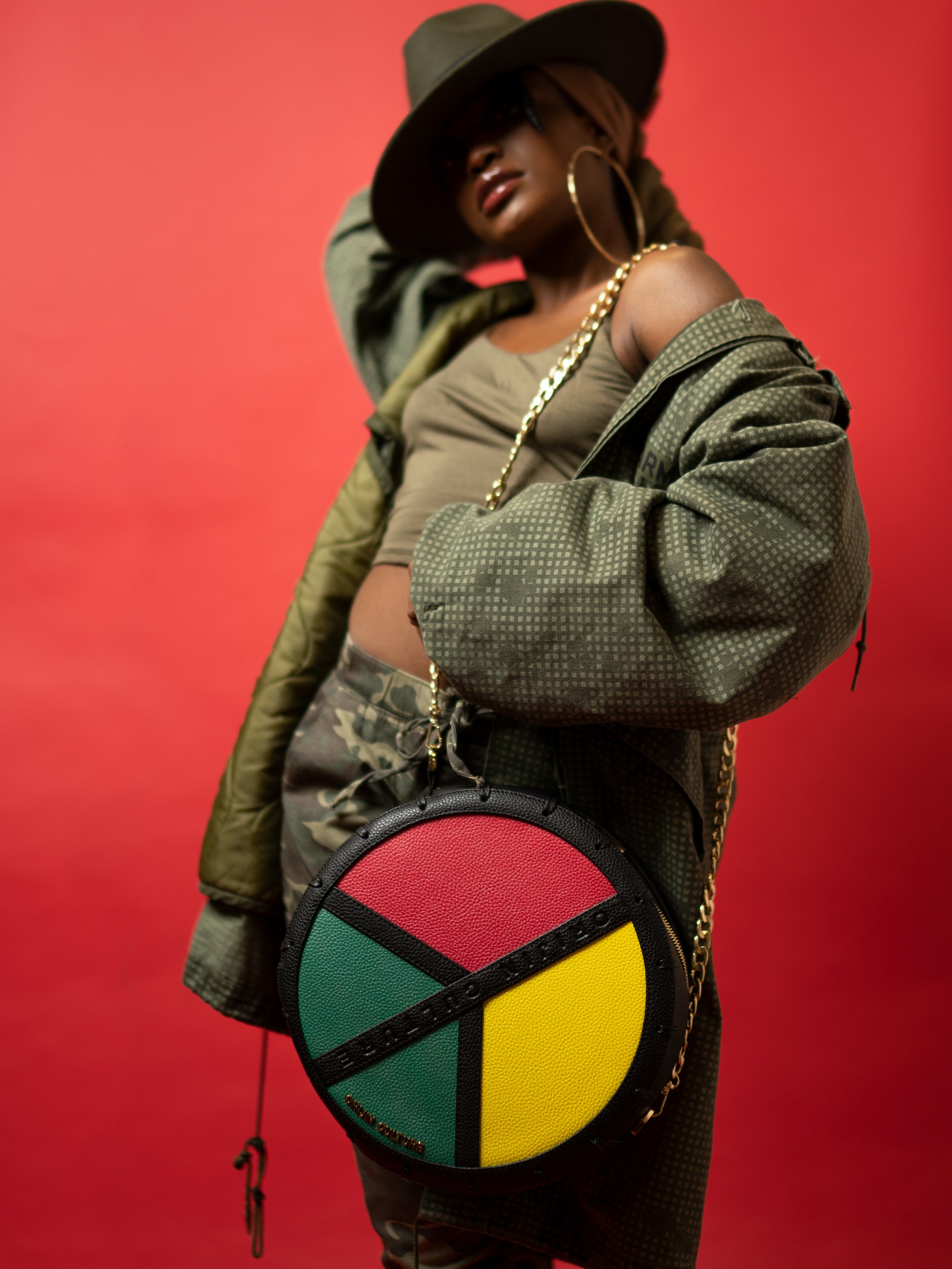 Retro Peace Sign Medallion Round Bag + Stash Necklace (Large)